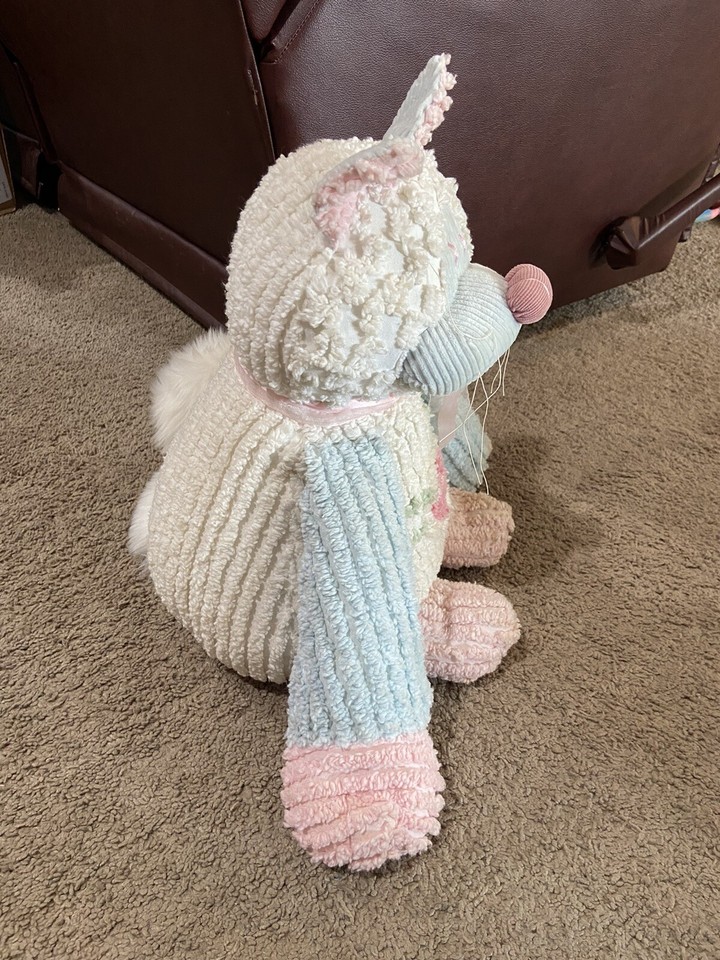 Chenille Animal Plush CAT By CWC 16” Pink Blue White Green Fur Tail Bow ...