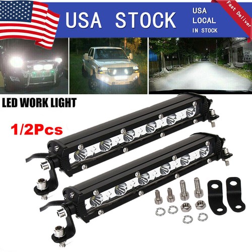 2pc 7" Slim LED Work Light Bar Single Row Spot Flood Offroad Driving ...