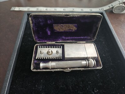 Antique Gillette Safety Razor w/ Fancy Silver Case & Razor Box 1914 ...