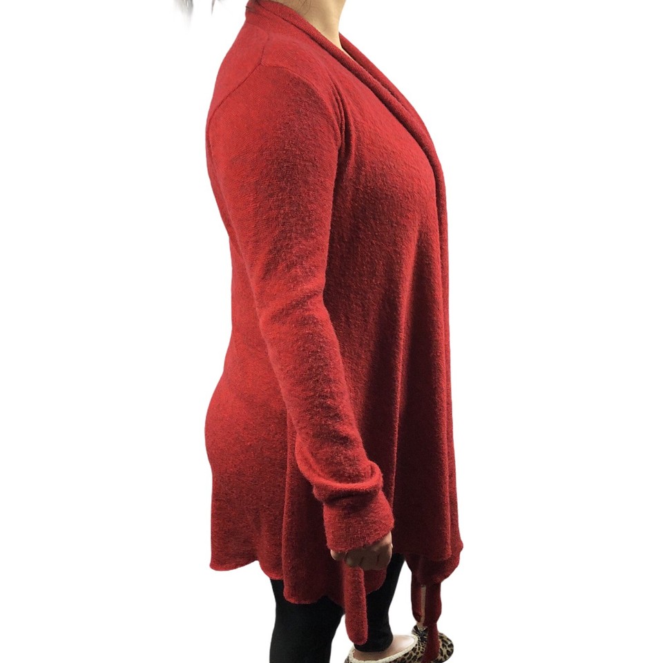Red Tunic Sweater Open front Cardigan M/L Asymmetrical Trapeze ...