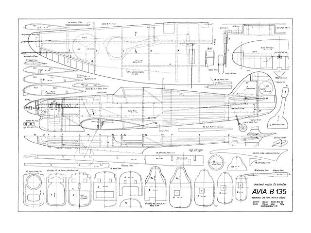 Avia B-135 C/L 39" Wingspan RC Model Airplane Printed Plans & Templates ...
