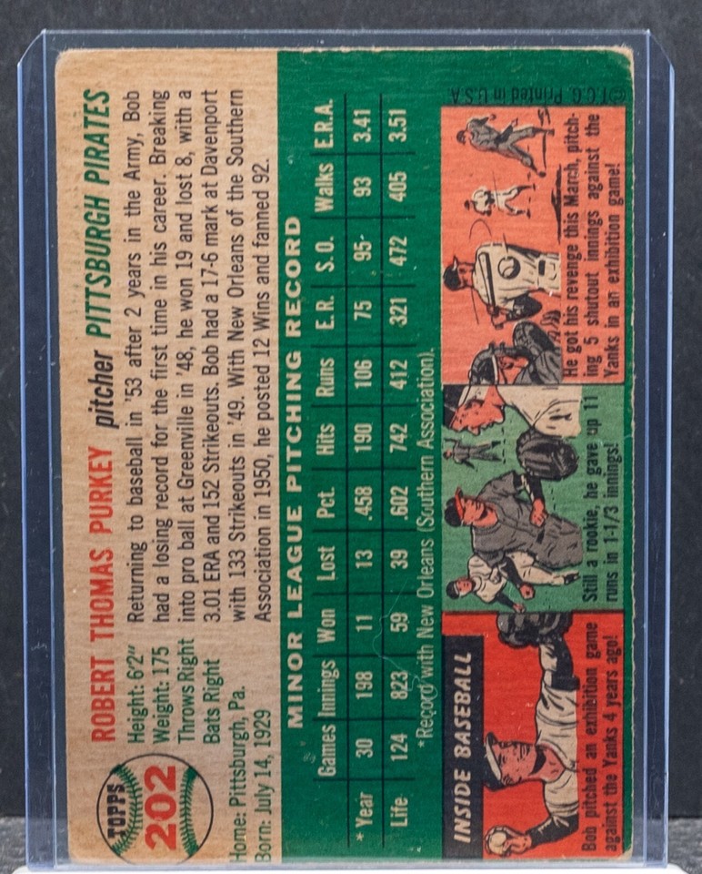 Bob Purkey 1954 Topps 202 Pittsburgh Pirates | eBay