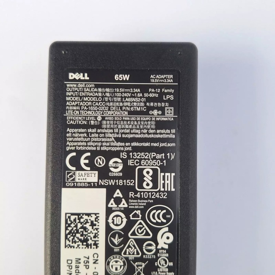 Dell Laptop AC Adapter Charger 65 Watt 19.5v 3.34a LA65NS2-01 Authentic ...