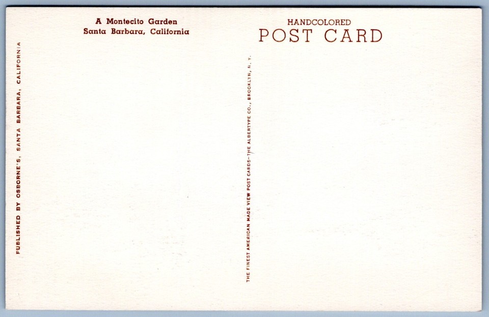 Postcard Santa Barbara CA Montecito Garden Albertype Hand Colored B11 ...