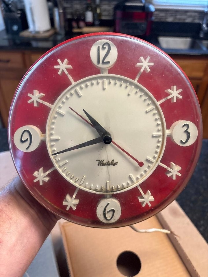 RARE Vintage Westclox RED Snowflake Clock Atomic 1950s Retro Electric ...