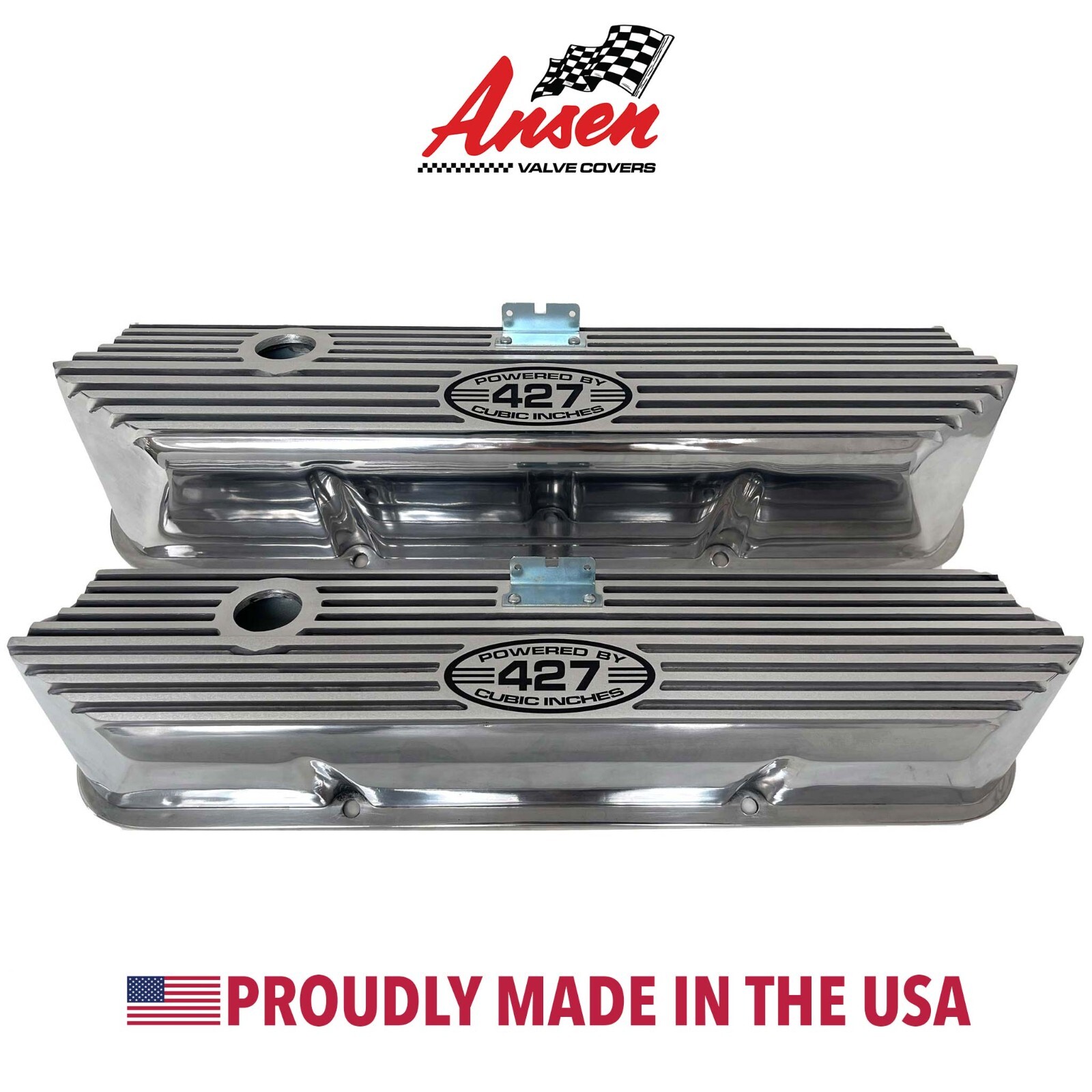 Ford FE 427 Tall Valve Covers Polished "POWERED BY 427 CUBIC INCHES ...