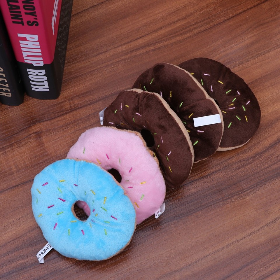 4 Pcs Interactive Plush Donut Shaped Pet Chew Toys For Dog Fetching And ...