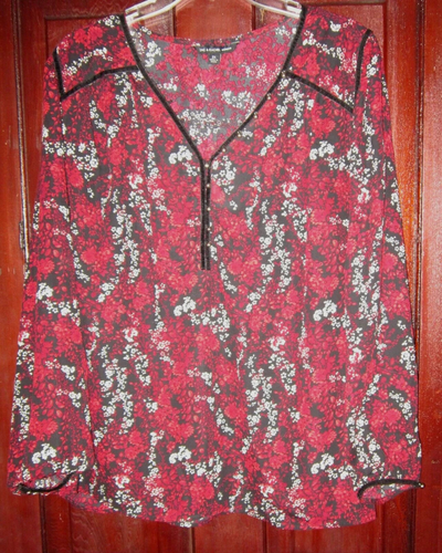 Zac & Rachel Woman Plus 2X Top Blouse Shirt Popover Floral Print Red ...