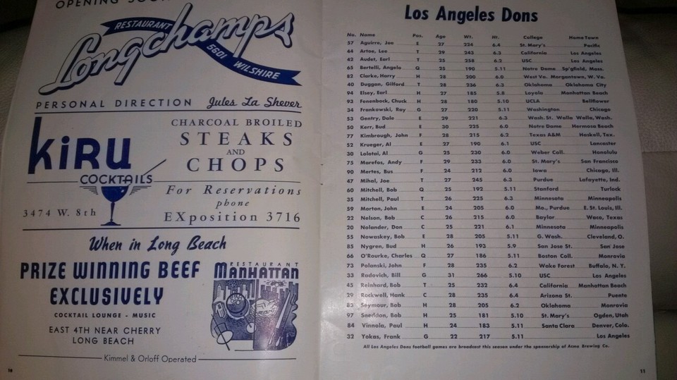 1946 LOS ANGELES DONS VS CHICAGO ROCKETS ALL AMERICA FOOTBALL ...