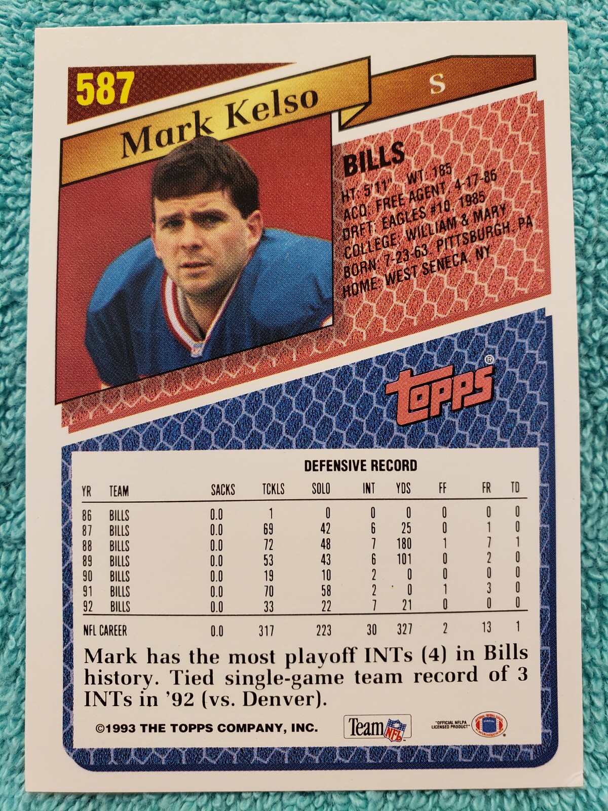 1993 TOPPS MARK KELSO #587 BUFFALO BILLS | eBay