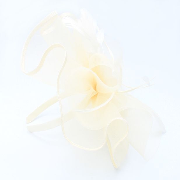 Cream Large Fascinator Waved Net with Feather Detail | eBay UK