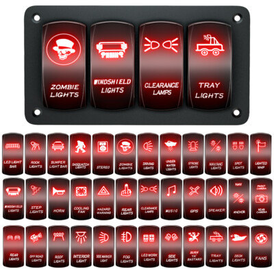 4 Gang Toggle Rocker Switch Panel Customize 62 Styles Car Boat Red LED ...