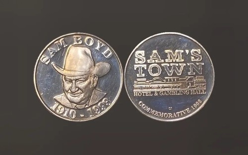 2 OZ 999 SILVER ROUND SAM'S TOWN 1910-1993 HUGE BULLION NICE TONING ...