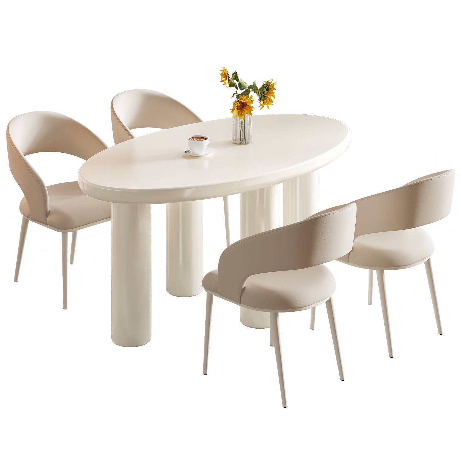 Guyii Oval Dining Table Set White Kitchen Table with 4 Chairs Dining ...