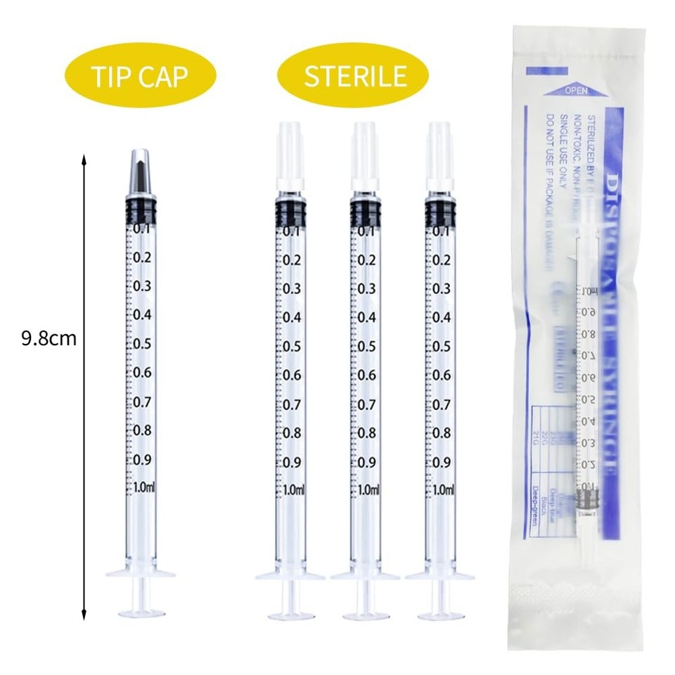 50 Pcs 1ml Syringes with Caps Oral Dispenser Individually Sterile ...