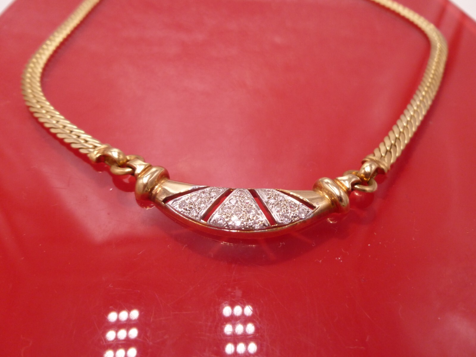 Vintage 14K Yellow Gold Pave Set Diamonds Necklace Herringbone Chain ...