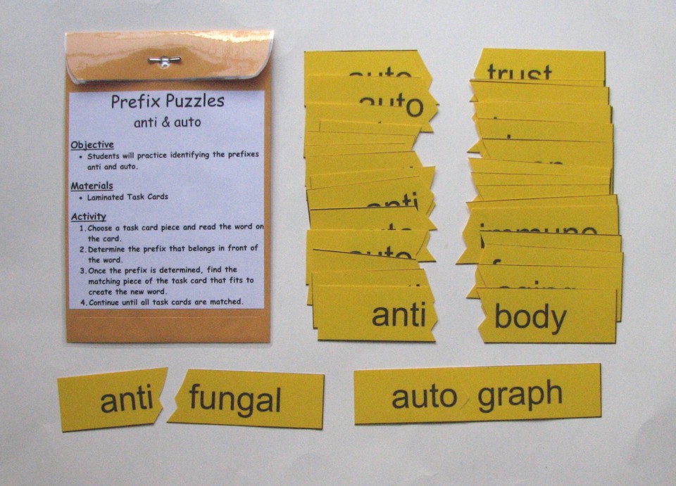 Educational Literacy Center Learning Resource Game Prefix Puzzles anti ...