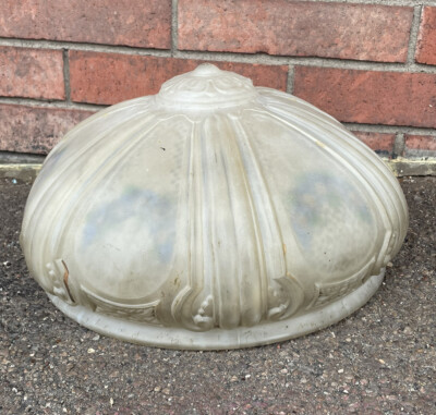 Large 16” Victorian Glass Reverse Painted Blue Daisy Ceiling Light ...