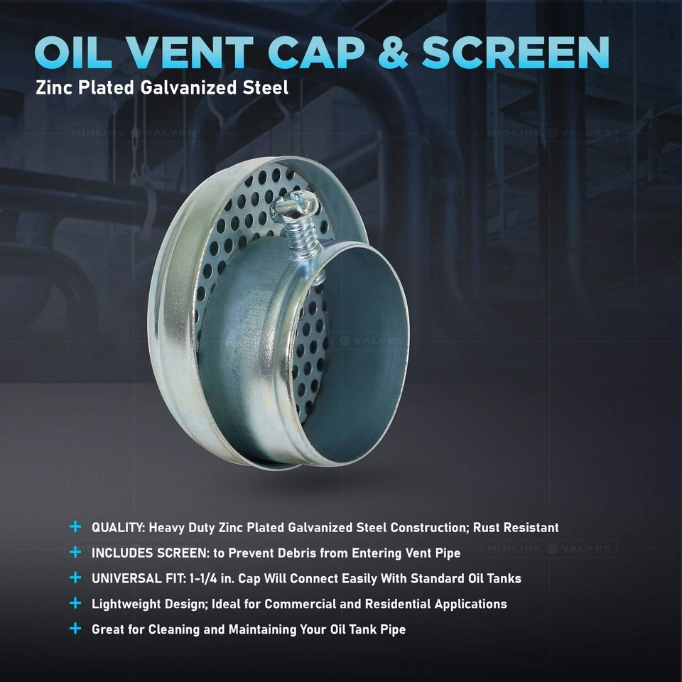 Midline Valve S3729 Oil Tank Vent Cap with Screen 2 in. Zinc Plated ...