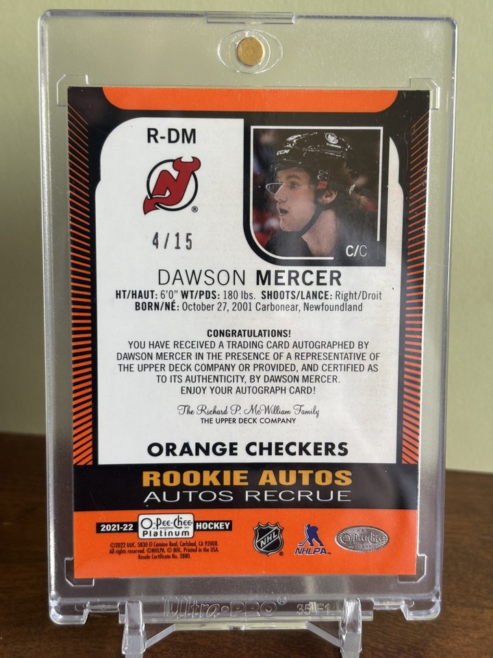 2021-22 O-Pee-Chee Platinum Rookie Autos Orange Checkers #R-DM Dawson ...