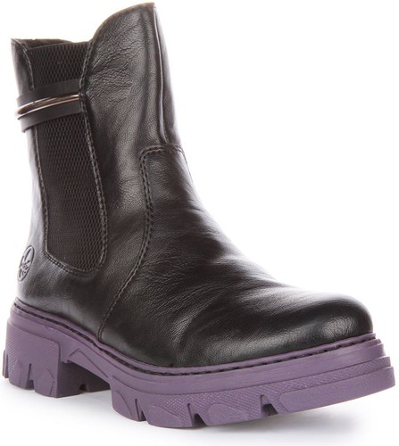 Rieker 74690-00 Fleece Line Riricon Zip Womens Boots In Black Purple UK ...