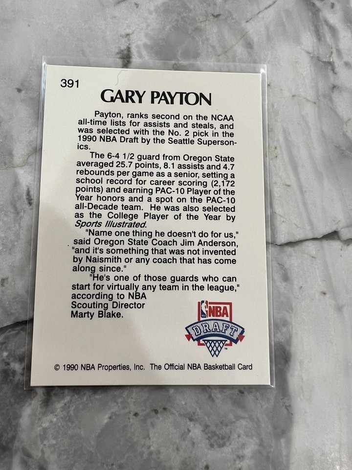 GARY PAYTON 1990 NBA PROPERTIES BASKETBALL CARD LOTTERY PICK ...