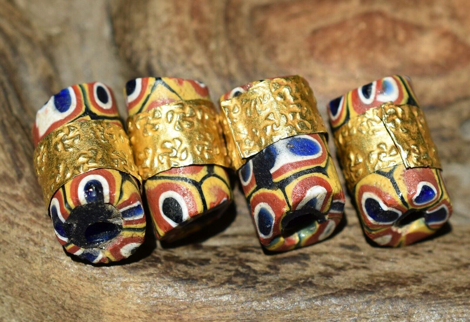 Antique Venetian Millefiori Beads African Ashanti Gold Washed Band ...