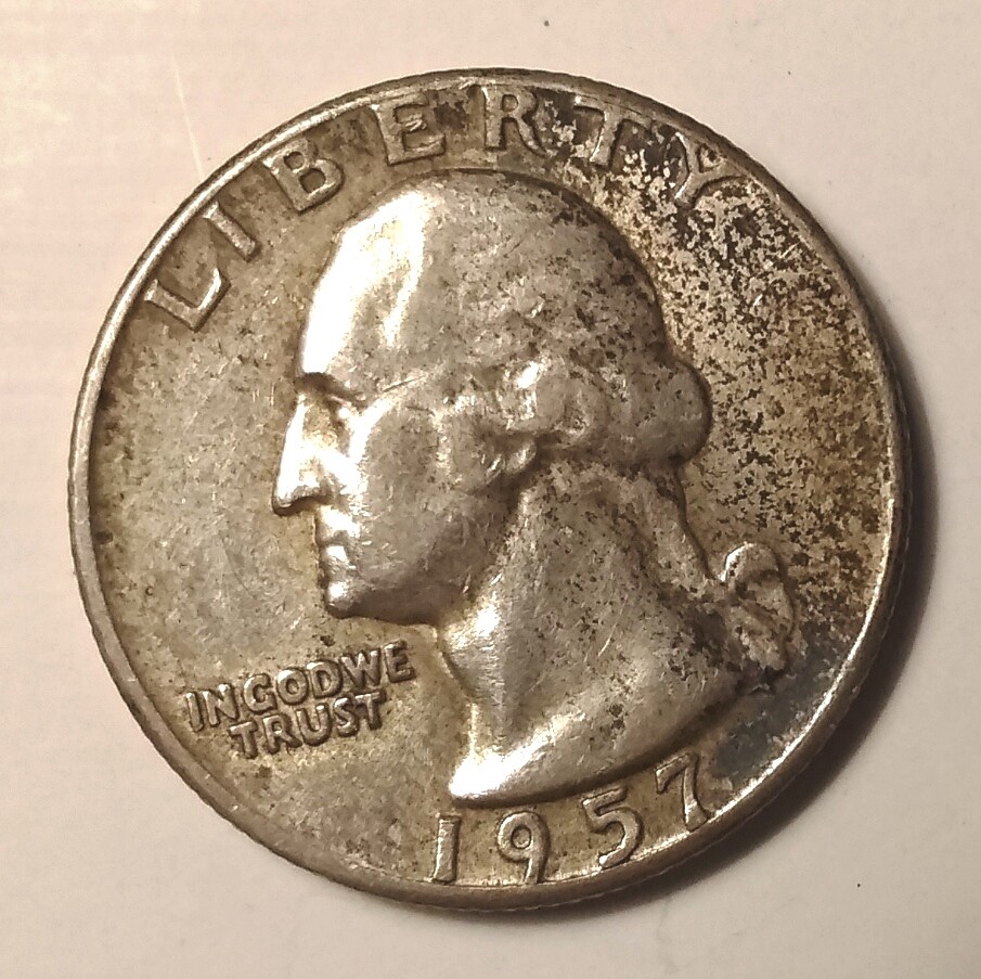 COIN - 1957 WASHINGTON SILVER QUARTER-DOLLAR, nice definition, not ...