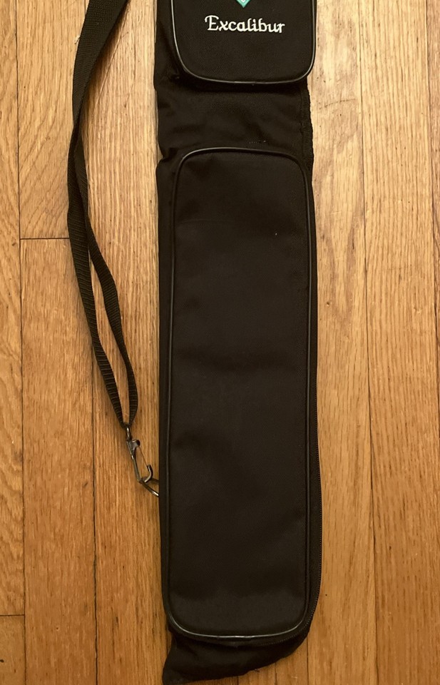 Excalibur POOL CUE BILLIARD STICK BAG Lined Vintage Black Fabric Case ...