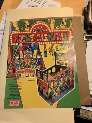 Original 2006 11- 8” The Simpsons Kooky Carnival Stern arcade game AD ...