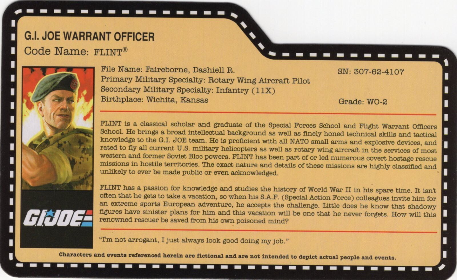 2010 JOECON G.I JOE CONVENTION FILE CARD FLINT v16 GI JOE WARRANT ...