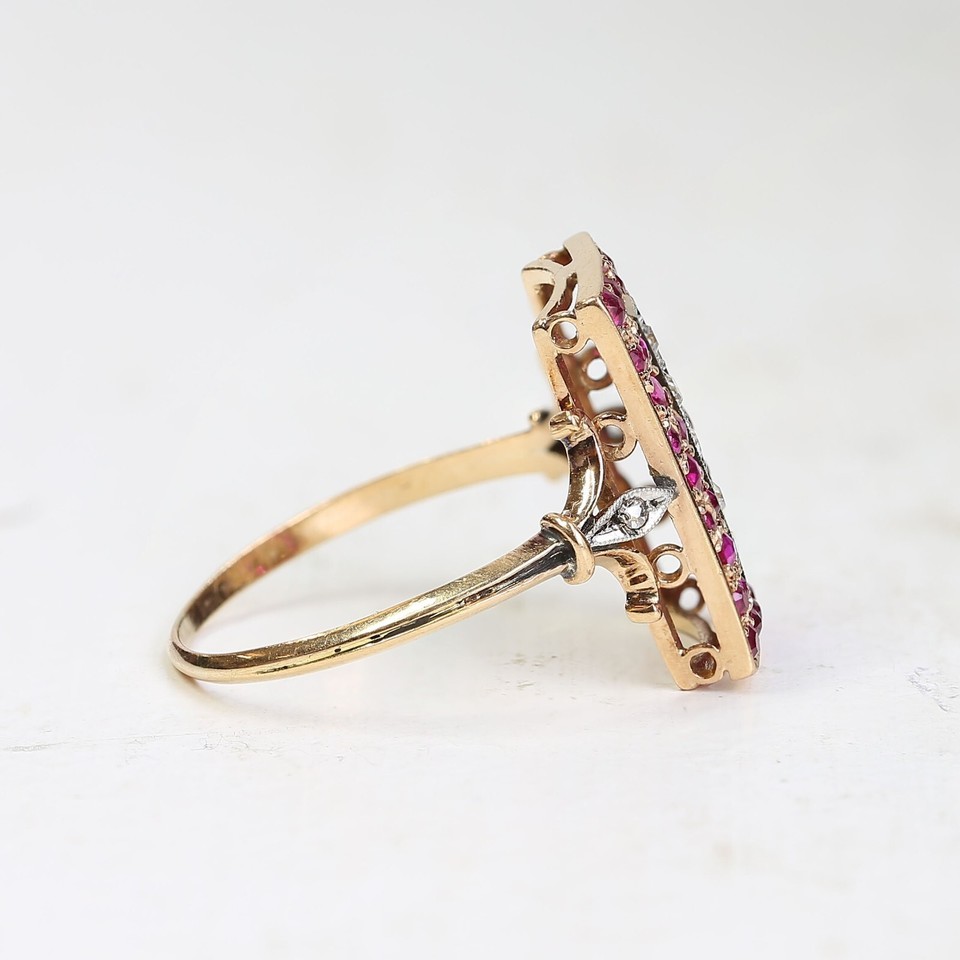Ruby Diamond Ring - Antique 18ct Yellow Gold Ruby Diamond Tablet Ring ...