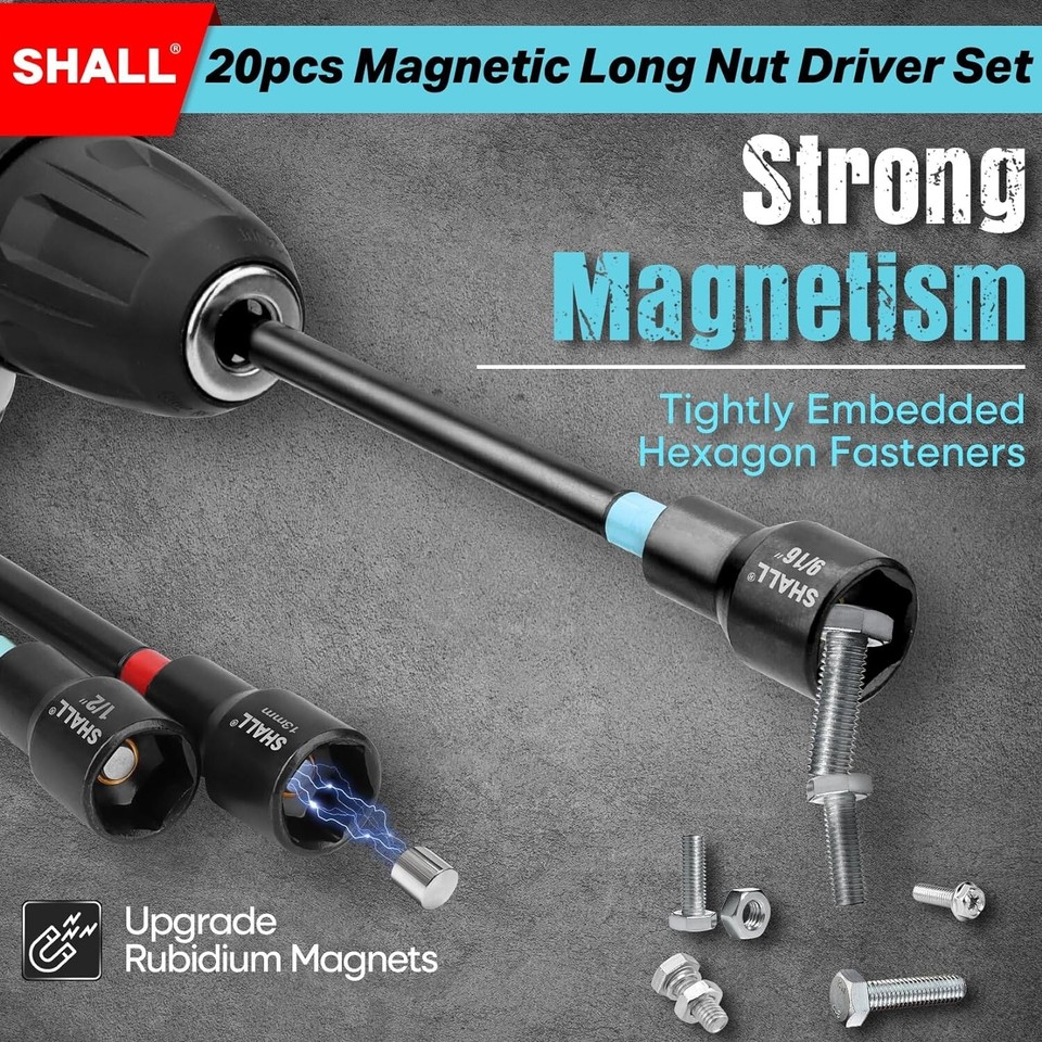SHALL 20PCS Magnetic Nut Driver Set,Long Nut Drivers for Impact Dril | eBay