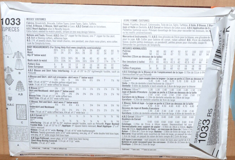 Simplicity Cosplay Costum Pattern Day of Dead Bride Halloween Sizes 6 ...