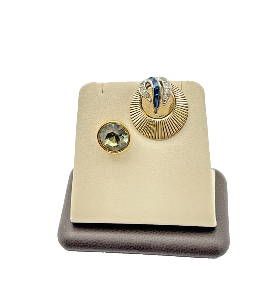 Gold-Plated Clip-On Earring with Simulated Sapphire / Faux Peridot Stud ...