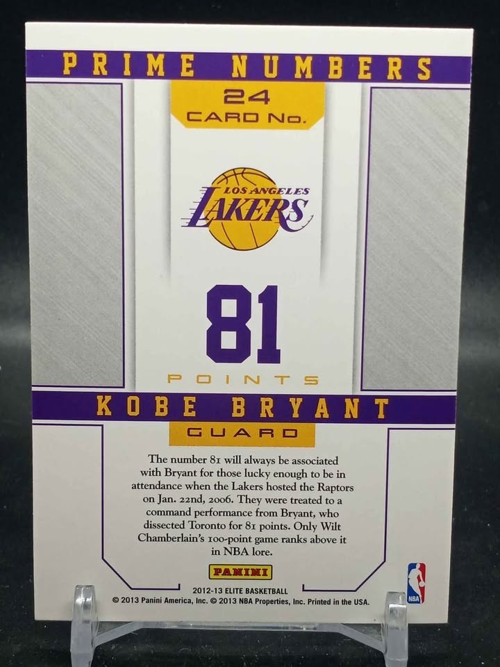 Kobe Bryant 2012-2013 Panini Elite Prime Numbers 81 Los Angeles Lakers ...