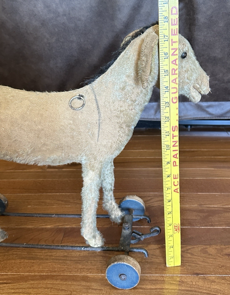 Antique Steiff Era Straw Mohair Donkey Pull Toy on Wheels Germany 1920s ...