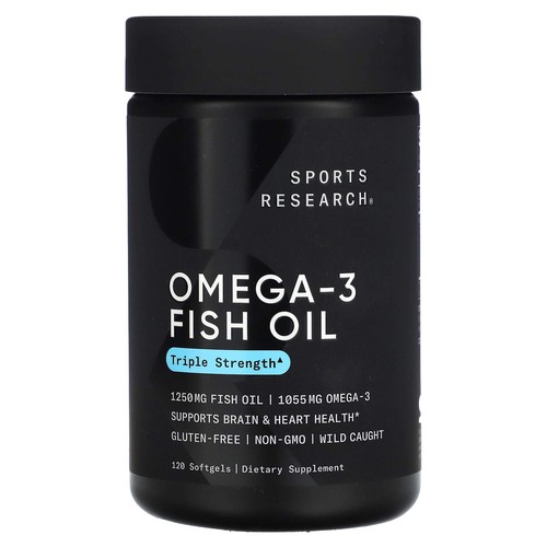 3 X Sports Research, Omega-3 Fish Oil, Triple Strength, 1,250 mg, 120 ...
