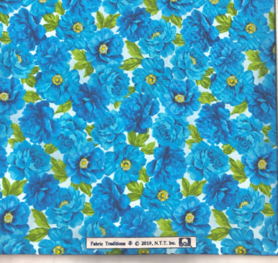 By 1/2 Yard Medium Blue Green Floral Packed Fabric Traditions 100% ...