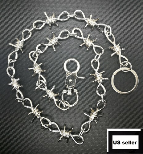 New 26" Silver Chrome Barb Wire Biker Trucker Jean Wallet Chains Thick ...