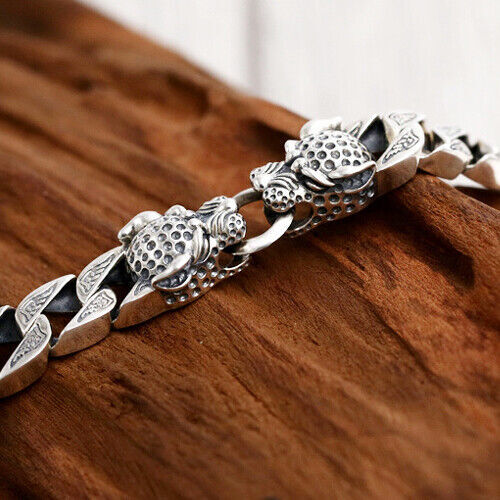 Real Solid 925 Sterling Silver Bracelet Link Chain Dragon Scales ...