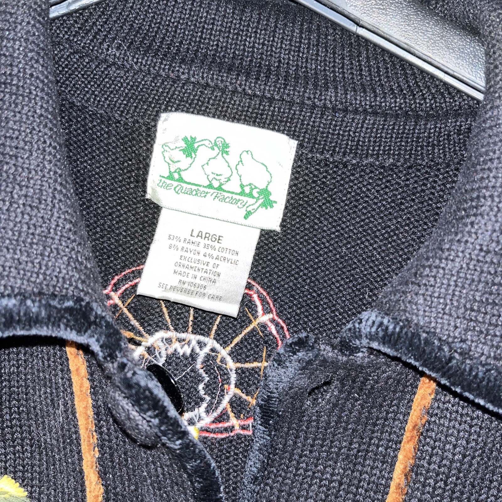 Vtg Quacker Factory Cardigan Sweater Embroidered Thanksgiving Turkey ...