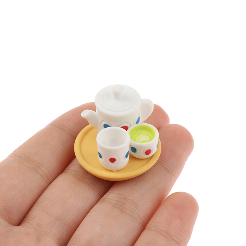 4Pcs/Set 1:12 Dollhouse Miniature Vintage Teapot Cups Scene Model ...