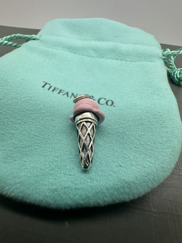 Authentic TIFFANY & CO Ice Cream Cone Pendant Charm Pink Enamel ...