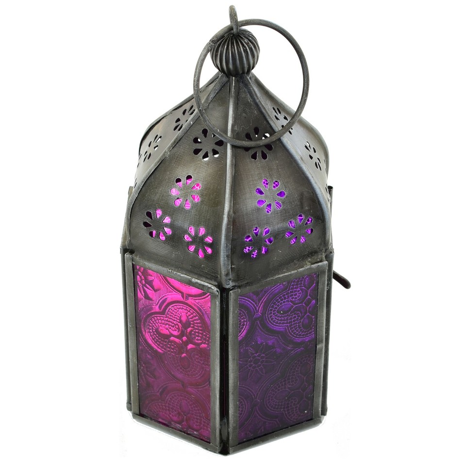 ⭐ Moroccan Style Indian Tonal Iron Glass Lantern Tea Light Holder Home ...