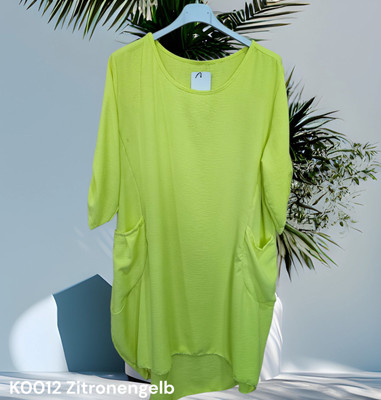 Damen Kleid Hängerchen Kurzarm Ballonstyle Lurexkante Gr.44/46 Gelb ...