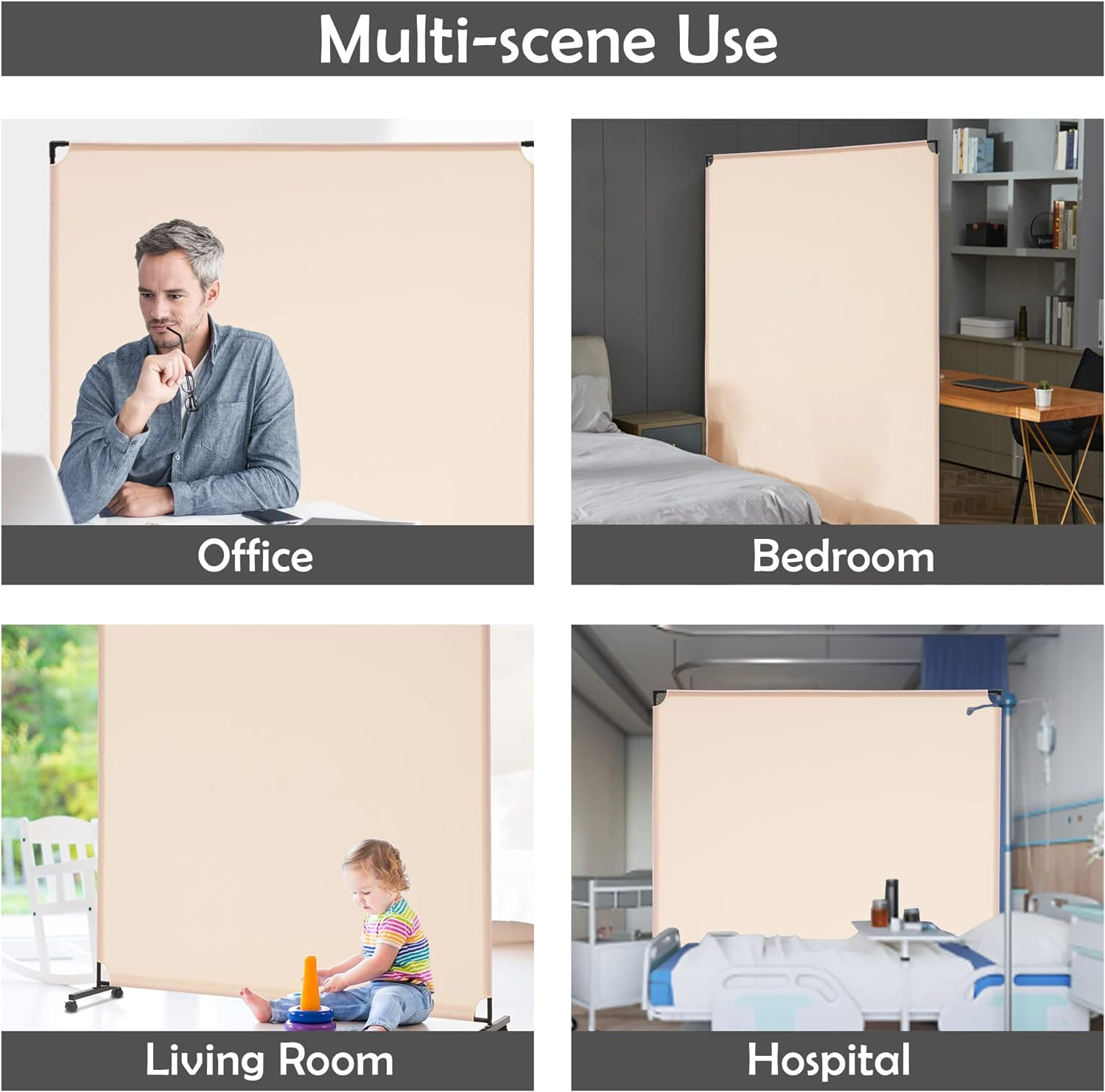 6FT Single Panel Rolling Room Divider, Partition Privacy Screens with ...