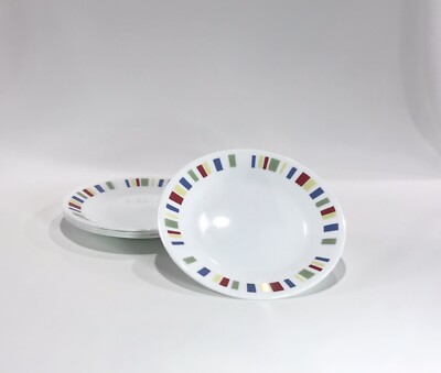 4 Corelle 6 3/4” MEMPHIS Bread DESSERT PLATES Red Blue Yellow Green ...