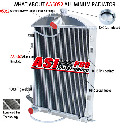 3 Row Aluminum Radiator For 1930-1931 Ford Model A AA Heavy Duty 3.3L ...