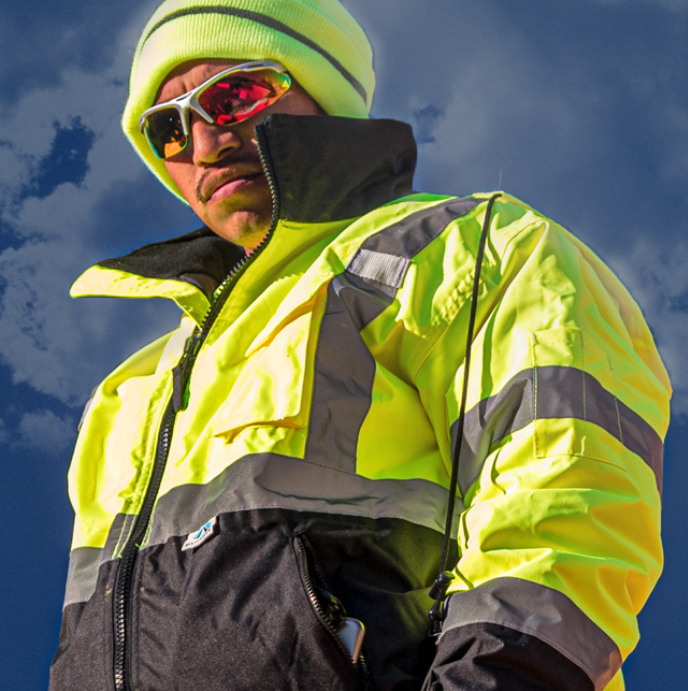 HEATED HIGH VISIBILITY INSULATED REFLECTIVE ROAD WORK HI VIS BOMBER ...